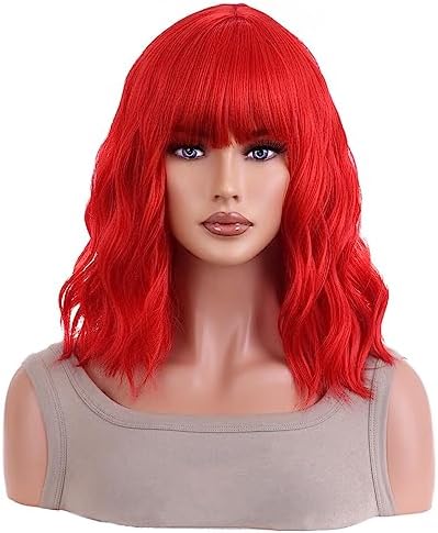 Amazon.com : AneShe Short Curly Red Wig for Women Red Wavy Bob Wig with ...