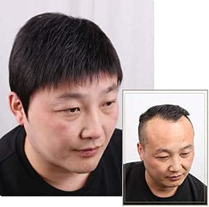 Amazon.co.jp: MC Men's Wig 100% Human Hair Natural Color Natural Crown ...