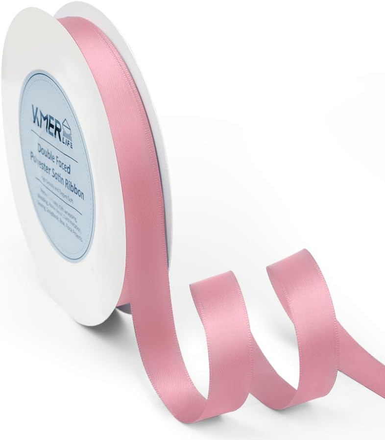Amazon.com: Double Faced Pink Satin Ribbon, 5/8" x 50 Yards Ribbons ...