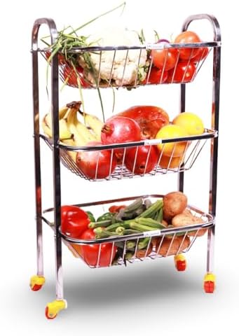 4RCE Stainless Steel Fruit & Vegetable 3 Layer Stand Kitchen Trolley ...