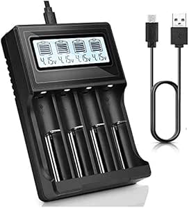 SOFORFREEM 18650 Battery Charger, LCD Display Speed Batteries Charger with 4 Bay Discharge ...