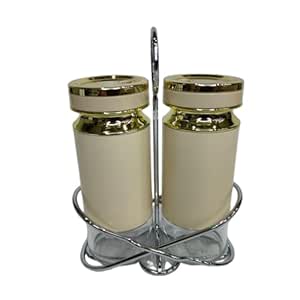 Buy WHITEGOLD Durable Glass Salt & Pepper Set with Stand, Gold and Rose ...