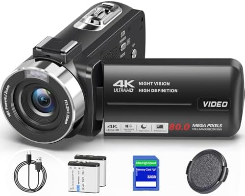 Amazon.com : 4K Camcorder Video Camera HD 80MP IR Night Vision Vlogging ...