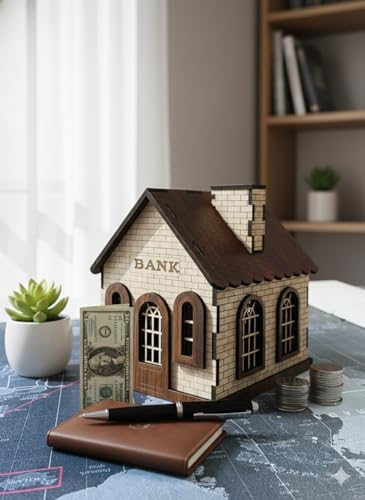 ARTIVE DECOR Wooden Bank House Model Kit, Laser Cut Plywood Savings ...
