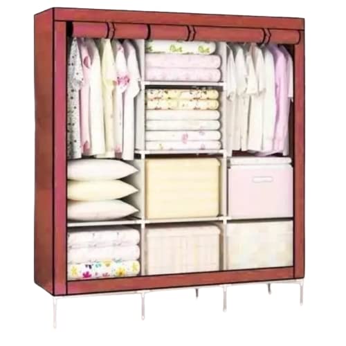 Wardrobe Micro Fiber Collapsible Wardrobe (Finish Color -Maroon, DIY(Do ...