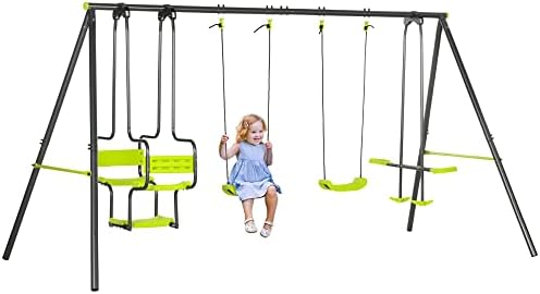Outsunny Garden Swing Set, Kids Swing with Double Swings, Glider, Swing ...