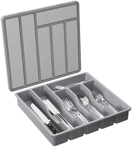 Lifewit Cutlery Tray with Lid, Cutlery Storage Box for Kitchen Drawer ...