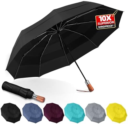 EEZ-Y Compact Travel Umbrella w/Windproof Double Canopy Construction ...