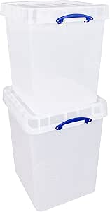 Really Useful Box Plastic Storage 87 Litre with XL Lid Clear (Pack of 2 ...