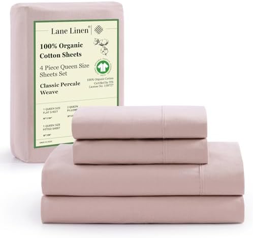 LANE LINEN 100% Organic Cotton Rose Queen Sheets Set 4 Piece Pure Long ...