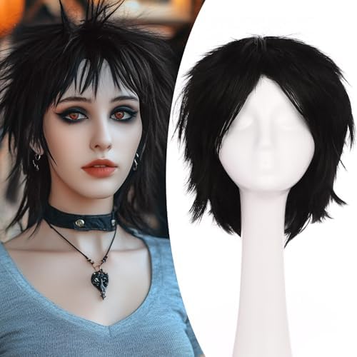 Amazon.com: TESS Short Black Cosplay Wig for Men Women Anime Wig Black ...