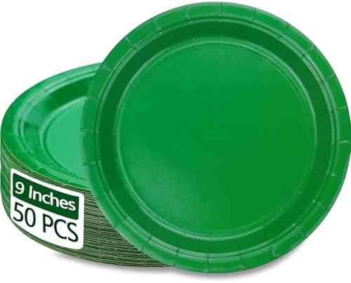 PTECDROTS 50 PCS Green Paper Plates - 9” Dark Green Disposable Plates ...