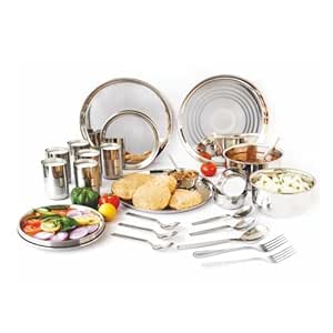 Aspire Stainless Steel 36 Pcs Dinner Set with Mirror Finish | Heavy ...
