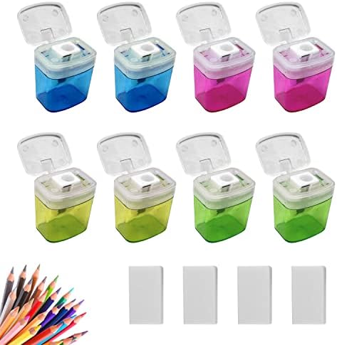 8-Piece Pencil Sharpener with 4-Piece Eraser, Color Manual Pencil ...
