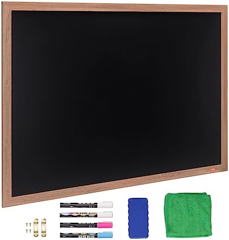 VEVOR Tableau Noir Magnétique 89x117 cm Tableau à Craie Noir avec Cadre en Bois Montage Mural 4 ...