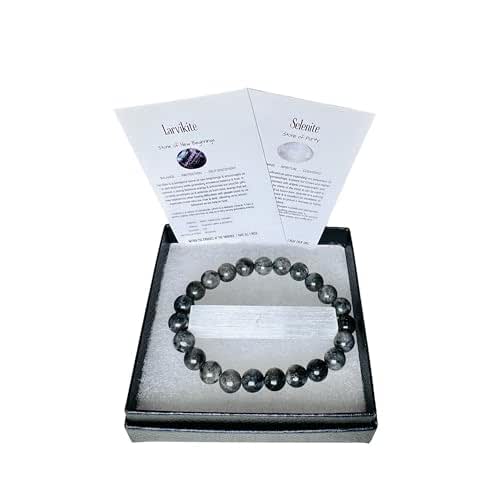 Amazon.com: Larvikite 8mm Crystal Stone Stretch Bracelet Gift Set with Selenite with ...