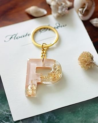 Resin Letter keychain, Resin Alphabet keychain, Baby Pink and Golden ...