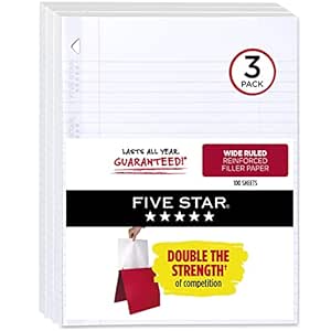 Five Star Filler Paper, Wide Ruled, Reinforced, Loose Leaf Paper, 100 ...