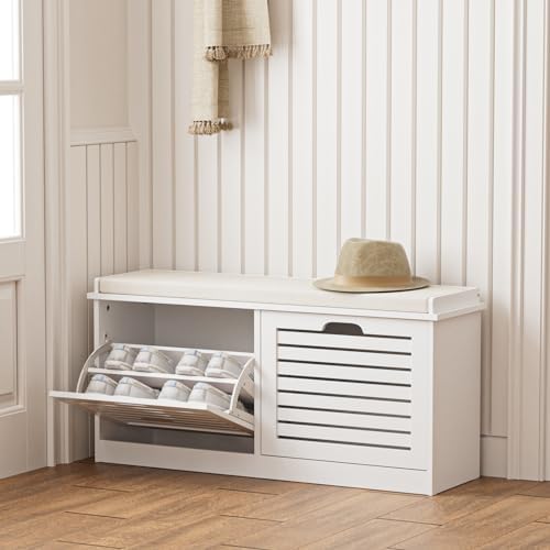 Amazon.com: QSSLLC Hidden Bamboo Shoe Bench with Storage, Seat Cushion ...