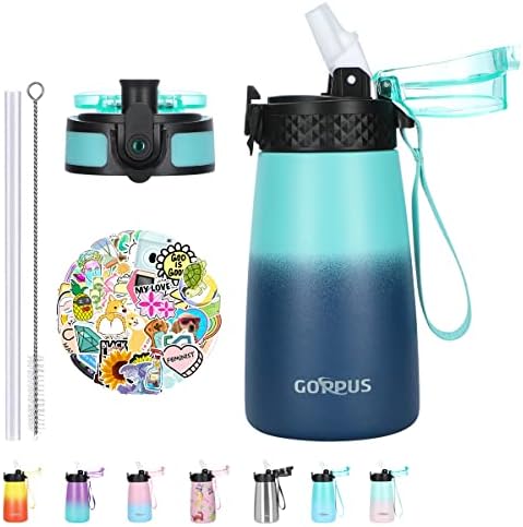 GOPPUS Kids Water Bottle with Straw & Spout Lid 12 oz Insulated ...