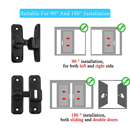 Pexintek Small Latch for Sliding Doors, 90 Degree Door Lock for Double ...