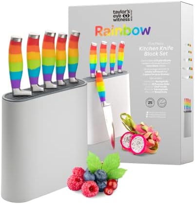 Rainbow Colored Kitchen Knife Block Set - 5 Stainless Steel Bladed ...