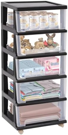 5 Plastic Storage Drawers With 4 Wheels, Durable 5 Plastic Drawer ...