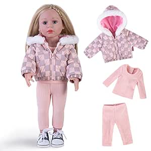 Rakki Dolli Doll Clothes 3 Pc. Set Pink Grey Plaid Hooded Thick Coat ...