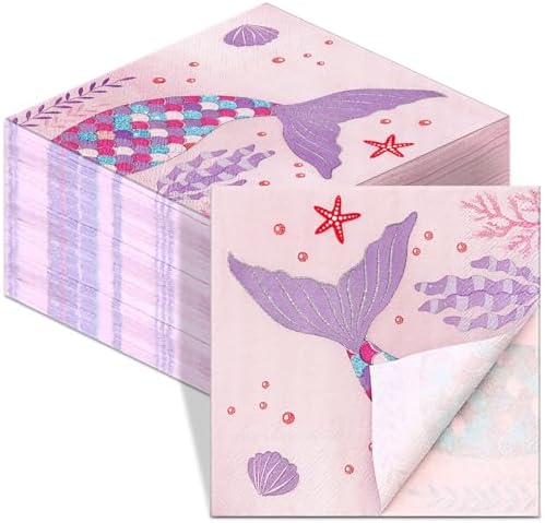 Amazon.com: Honoson 100 Pcs Mermaid Party Napkins Mermaid Birthday ...