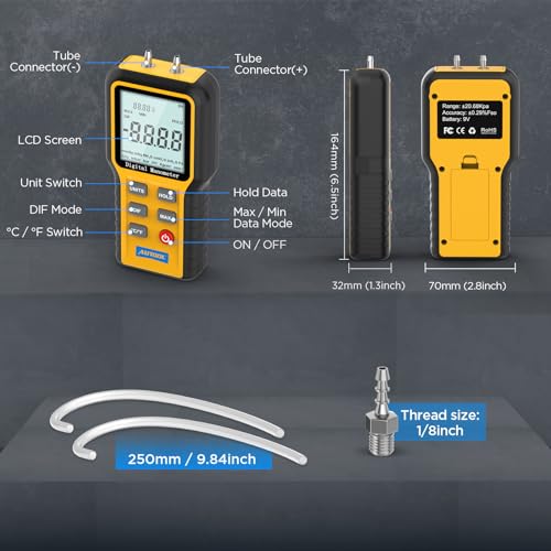 AUTOOL Digital Manometer, Dual-Port Manometer Gas Pressure Tester ...