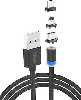 IVON Magnetic USB Charging Cable Micro USB Type C Lighting Rugged Nylon ...