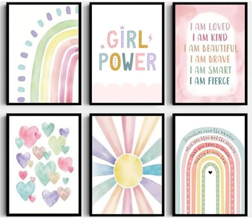 Amazon.com: 6Pcs Pink Boho Sun Rainbow Wall Art Colorful Heart Pattern ...