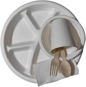 Disposerve Compostable & Disposable Dinnerware Set - 25 Sets (175 Pcs ...