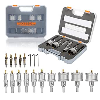 Mollom TCT Carbide Hole Saw Kit for Hard Metal，16-53mm, 10 Pcs Tungsten ...