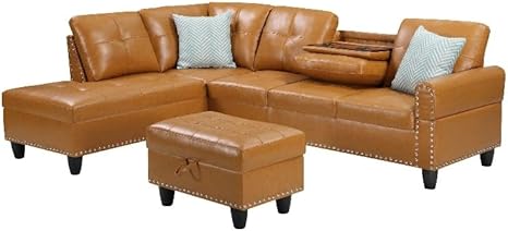 Amazon.com: Devion Furniture Faux Leather Sectional Sofa with Ottoman ...