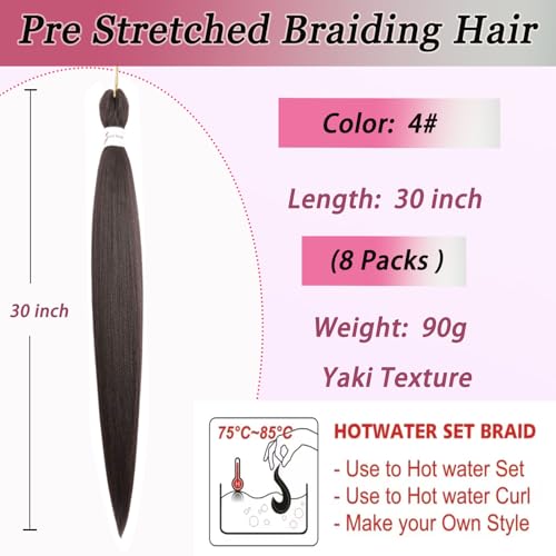 8 Packs Pre Stretched Braiding Hair Extensions -30 Inch Hair Extensions ...