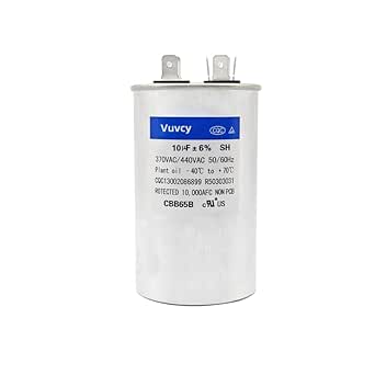 Vucvy 10uF ±6% 10 MFD 3370/440V AC Round Capacitor, CBB65B, Dual Run Start, 370/440 Volt HVAC ...