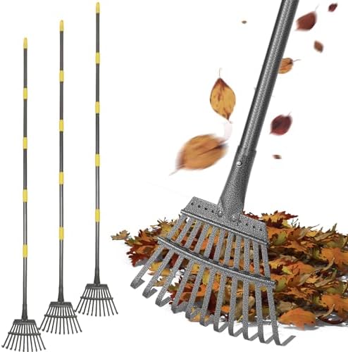Amazon.com : Therwen 3 Set Garden Leaf Rake 72.4 Inch Heavy Duty Long ...