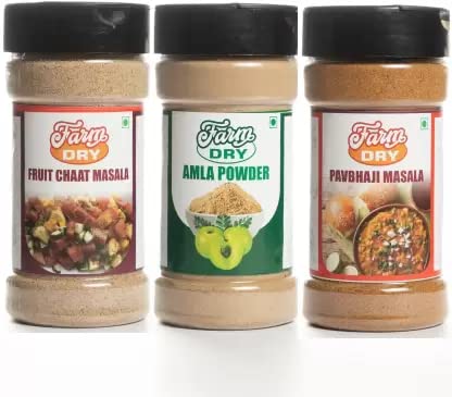 Farm Dry Chat Masala 100 gm + Amla Powder 100 gm + Pavbhaji Masala 100 ...