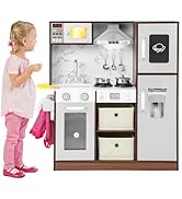 Maxmass Kids Play Kitchen, Wooden Children Kitchen with Double Stove ...