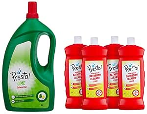 Amazon Brand - Presto! Bathroom Cleaner 1 L X 4 (Lemon) & Dish Wash Gel ...