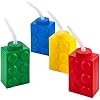Amazon.com: Bedwina Building Blocks Cups with Straw & Lid - (Pack of 4 ...
