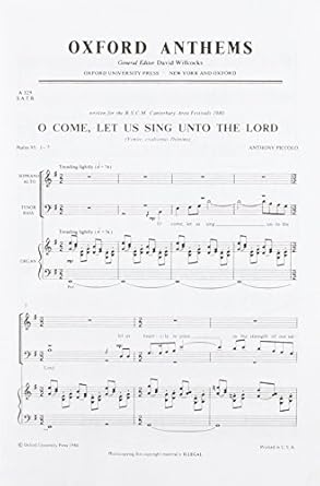 O come, let us sing unto the Lord: Vocal score: Amazon.co.uk: Piccolo ...