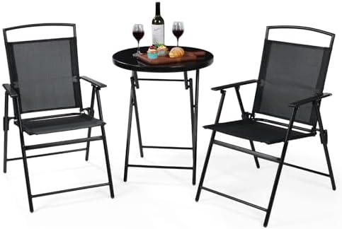 Amazon.com: Insvrecho 3 Pieces Folding Bistro Set PE Wicker Rattan ...