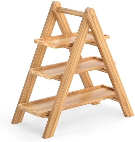 Amazon.com: Rustic Acacia Wooden 3-Tier Serving Tray - Foldable Wood ...