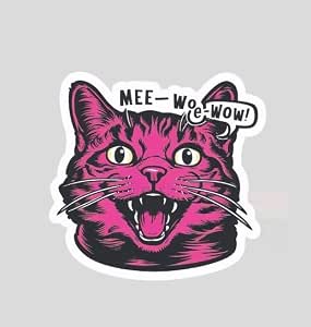 Amazon.com - Funny Cat Mee-Wow Bold Color Contour Illustration Sticker ...