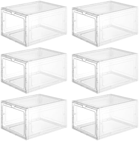 Amazon.com: 6 Pack Clear Shoe Organizers 19.5 Qt Shoe Boxes Clear ...