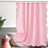 Amazon.com: ORTIGIA Pink Scalloped Shower Curtain, Cute Pink Ruffle ...