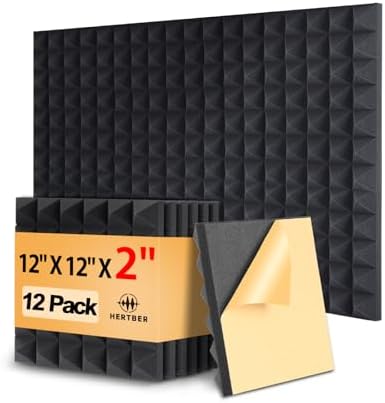 HERTBER 12 Pack Sound Proofing Panels, 12x12x2 Inch Acoustic Wall Panels, Self Adhesive ...