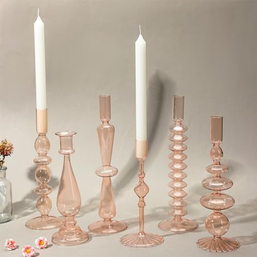 Amazon.com: ULTNICE Clear Glass Candlestick Holder Taper Candle Stand ...